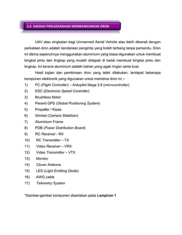 SMART DRONE SEBAGAI PEMUDAH PELBAGAI KERJA : DOKUMEN TEKNIKAL | PDF