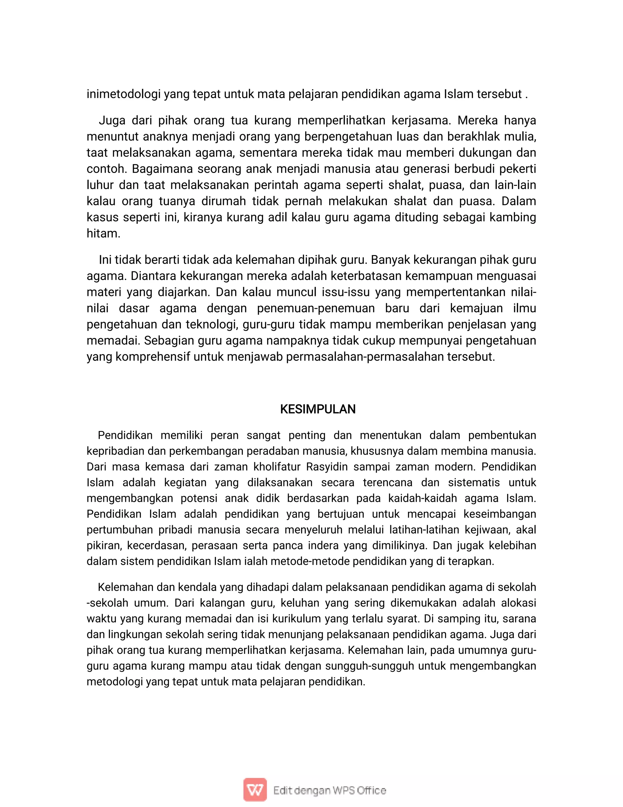 Kelebihan dan Kelemahan sistem pendidikan Islam | PDF