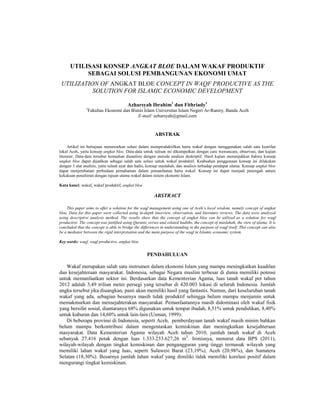 UTILISASI KONSEP ANGKAT BLOE DALAM WAKAF PRODUKTIF SEBAGAI SOLUSI PEMBANGUNAN EKONOMI UMAT | PDF