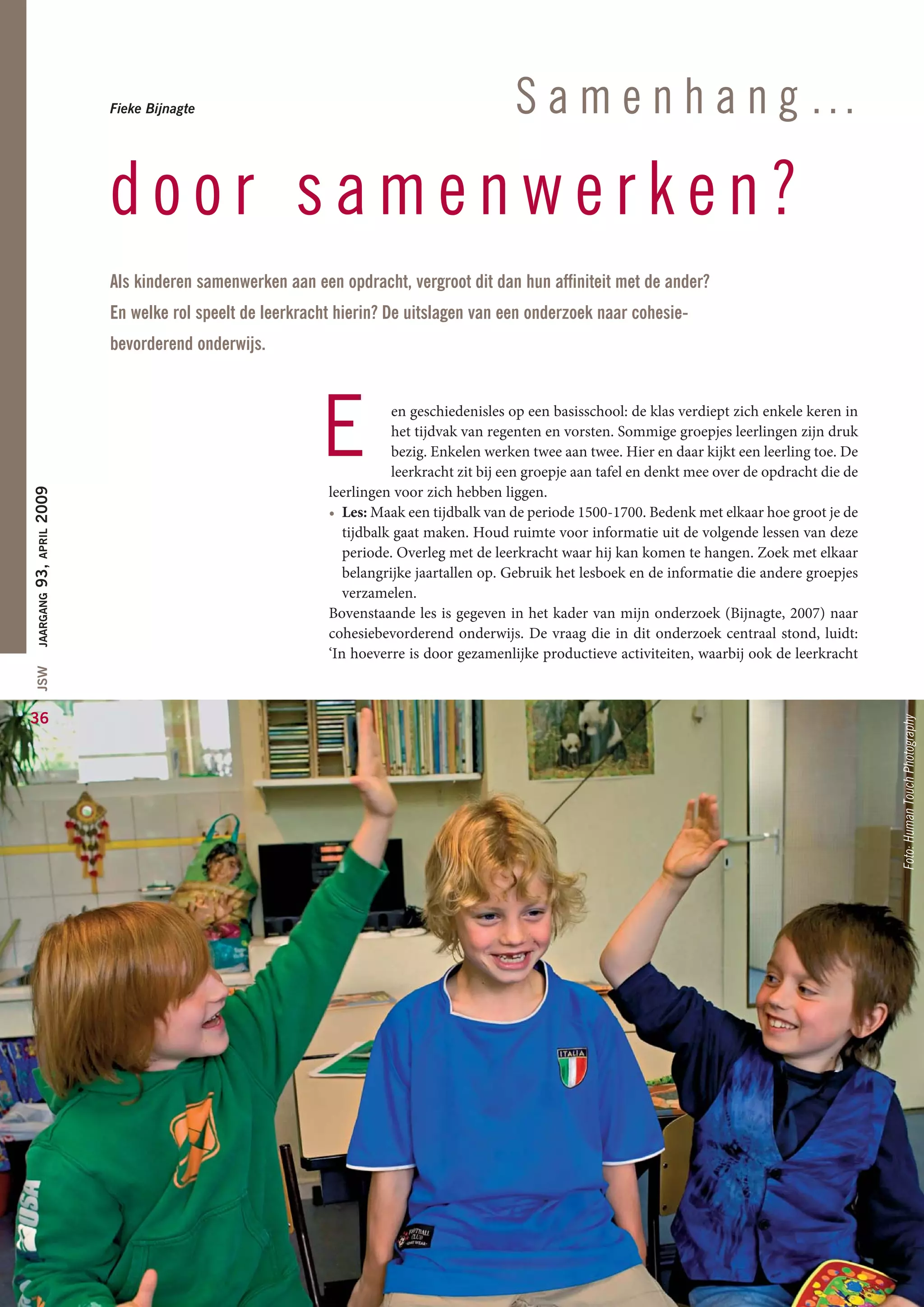 Artikel voor Jeugd in School en Wereld: Samenhang door samenwerken | PDF