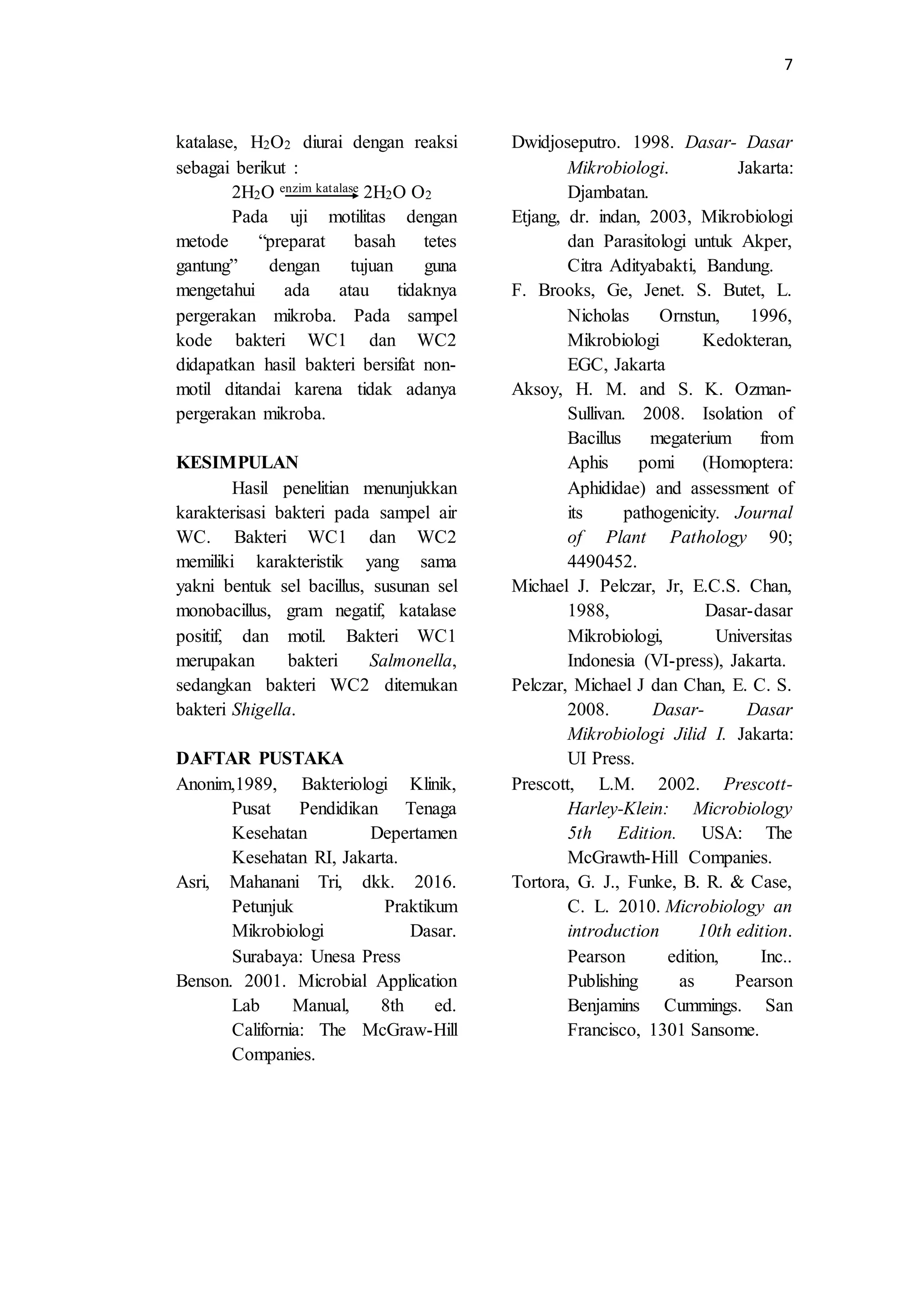 Artikel Ilmiah: Isolasi dan Karakterisasi Bakteri Water Closet (WC) | DOCX