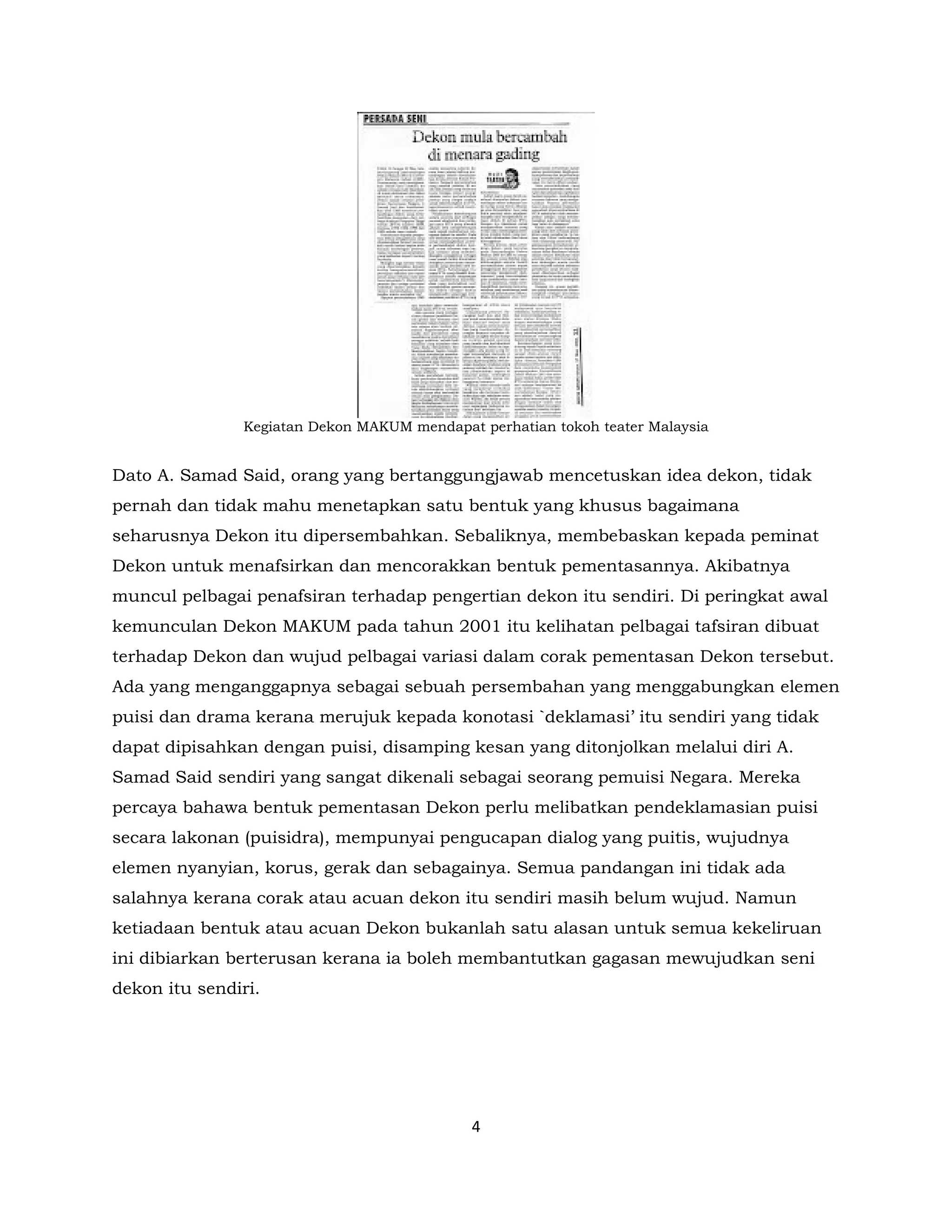 Deklamasi Lakon (DEKON) MAKUM; Genre Lakon Baru Malaysia | DOC