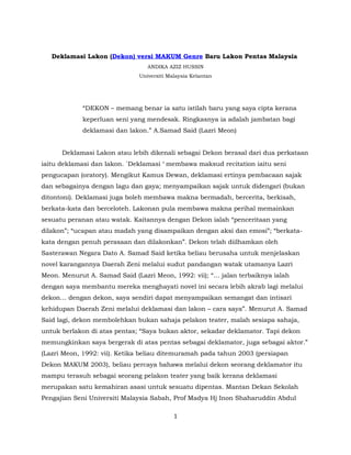 Deklamasi Lakon (DEKON) MAKUM; Genre Lakon Baru Malaysia | DOC