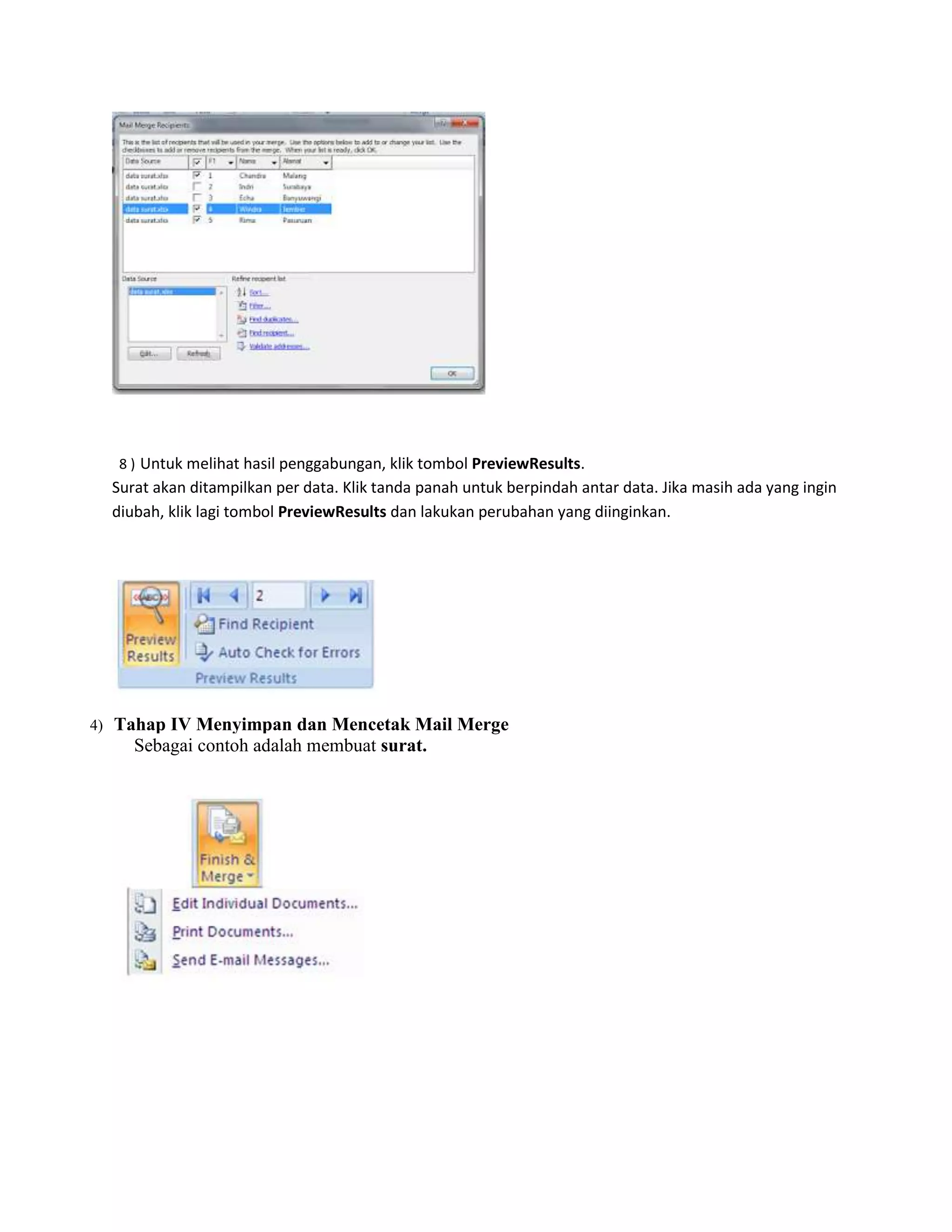 ARTIKEL MEMBUAT SURAT BERANGKAI DAN MAIL MERGE PADA MS.WORD
