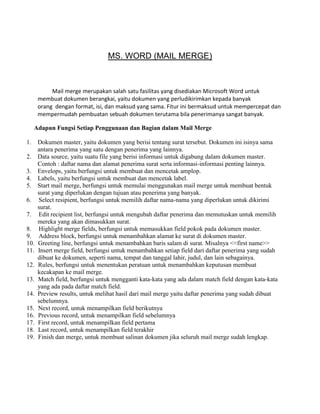 ARTIKEL MEMBUAT SURAT BERANGKAI DAN MAIL MERGE PADA MS.WORD