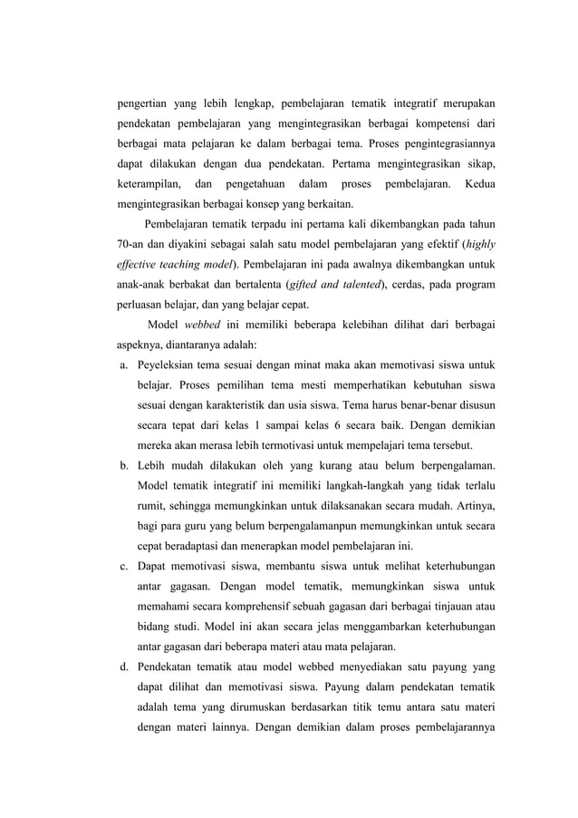 Pengembangan model pembelajaran tematik integratif | PDF