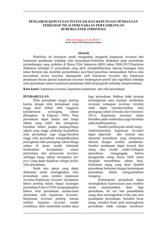 Artikel publikasi analisis keputusan investasi dan keputusan pendanaan pada perusahaan ...