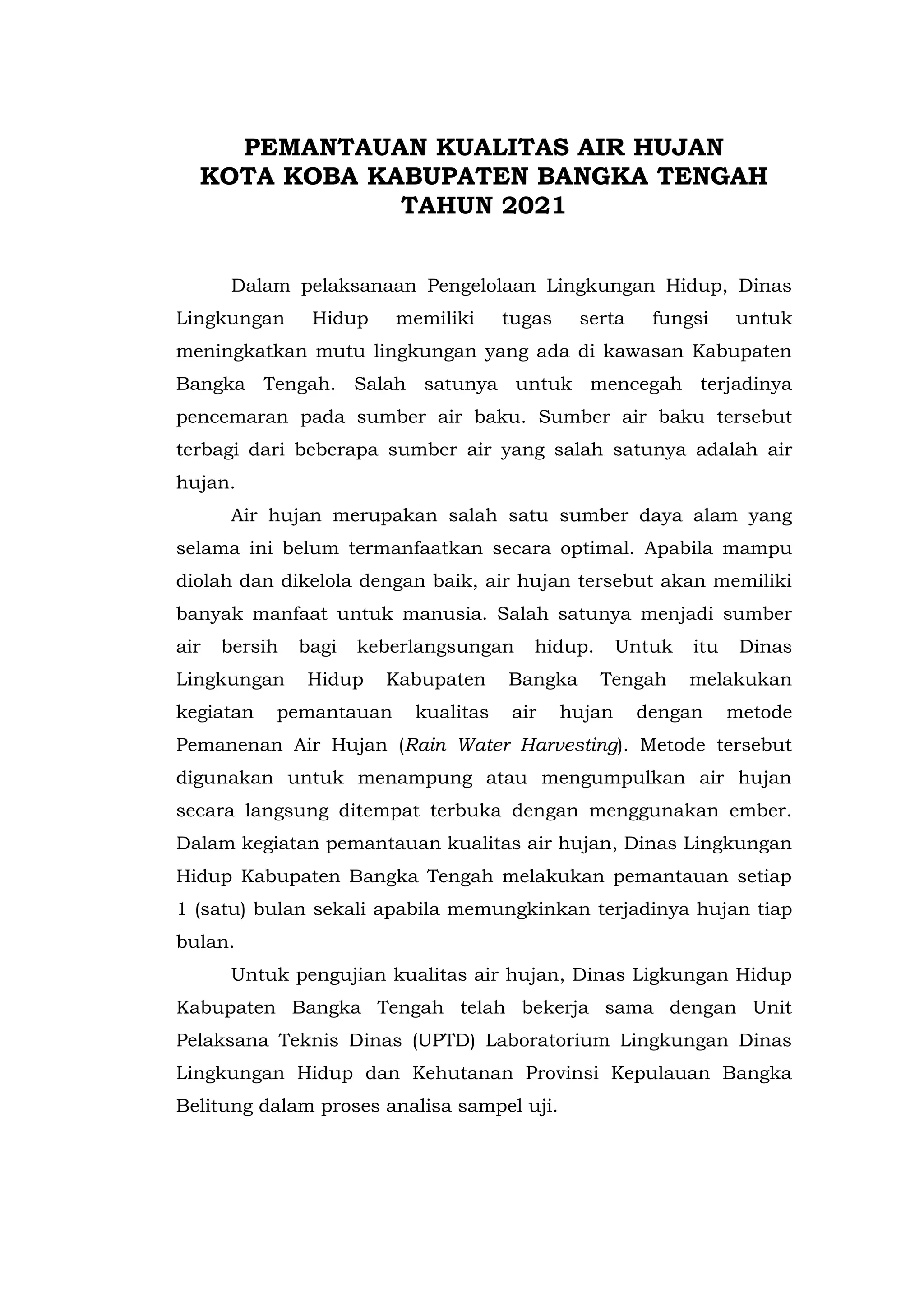 ARTIKEL PUBLIKASI PEMANTAUAN KUALITAS AIR HUJAN TAHUN 2021.docx