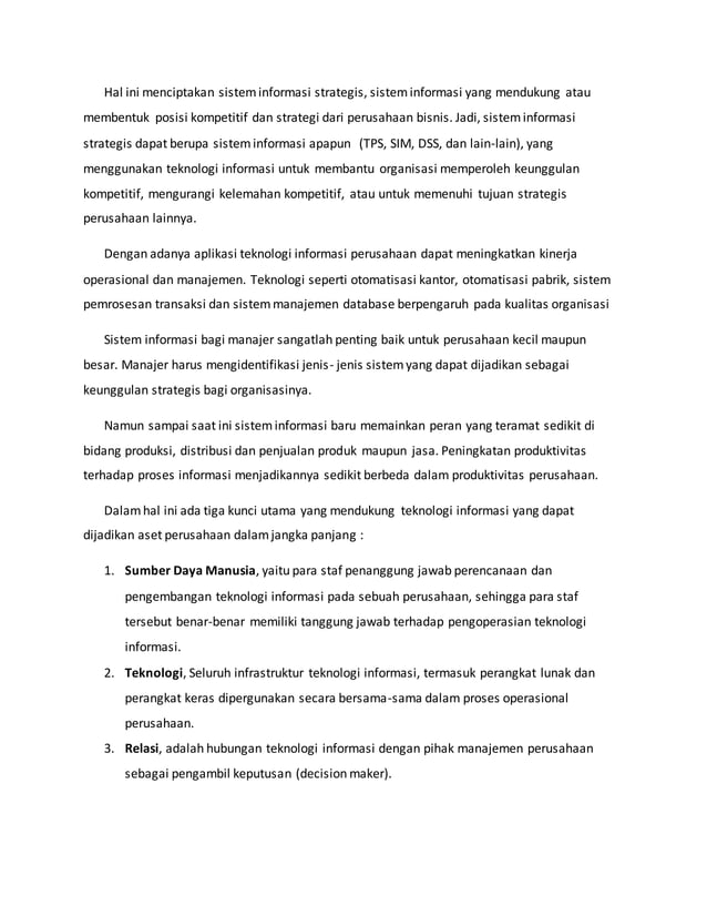 Artikel sistem informasi untuk persaingan keunggulan pertemuan 2 | PDF