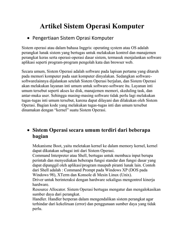 Artikel sistem operasi kompute | PDF