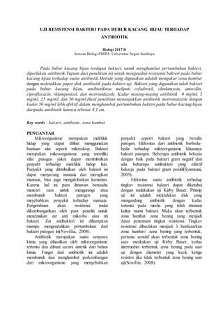 Artikel Ilmiah: Uji Resistensi Bakteri Pada Bubur Kacang Hijau Terhadap ...