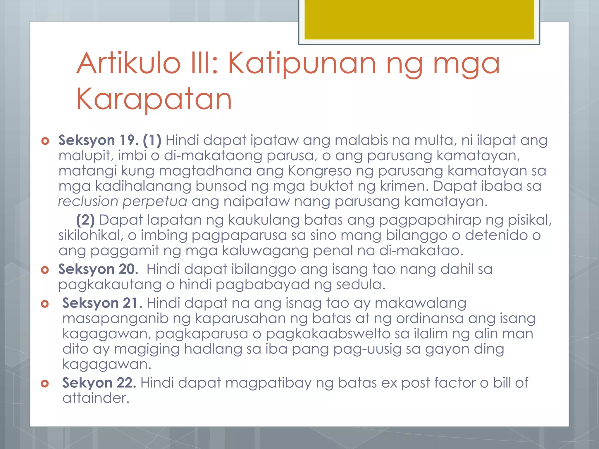 Artikulo III- Saligang Batas ng Pilipinas 1987 | PPTX