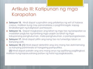 Artikulo III- Saligang Batas ng Pilipinas 1987 | PPTX