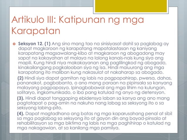 Artikulo III- Saligang Batas ng Pilipinas 1987 | PPTX