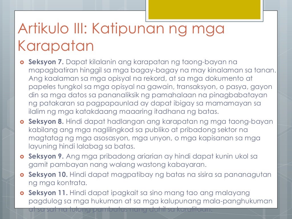 Artikulo III- Saligang Batas ng Pilipinas 1987