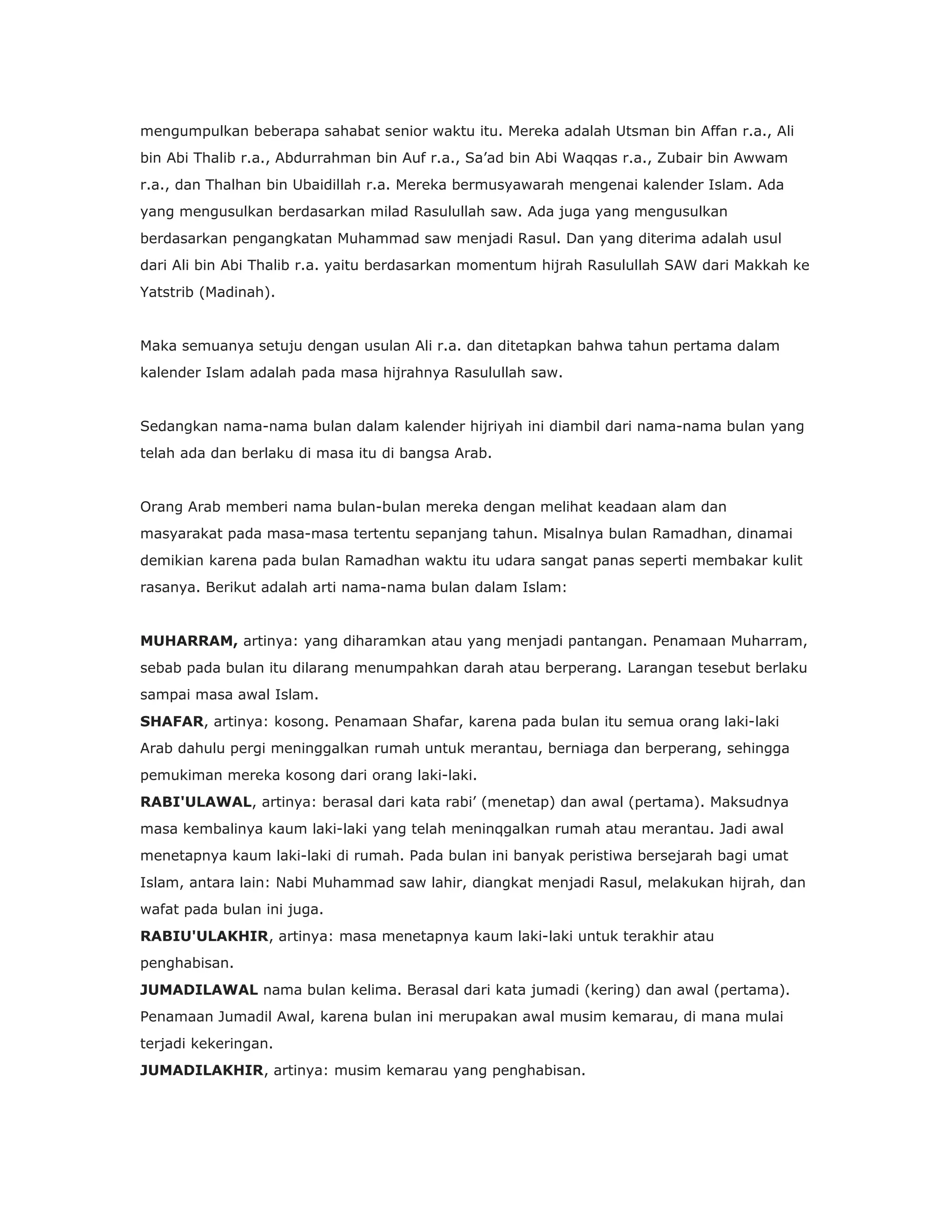 Arti nama bulan hijriyah | PDF