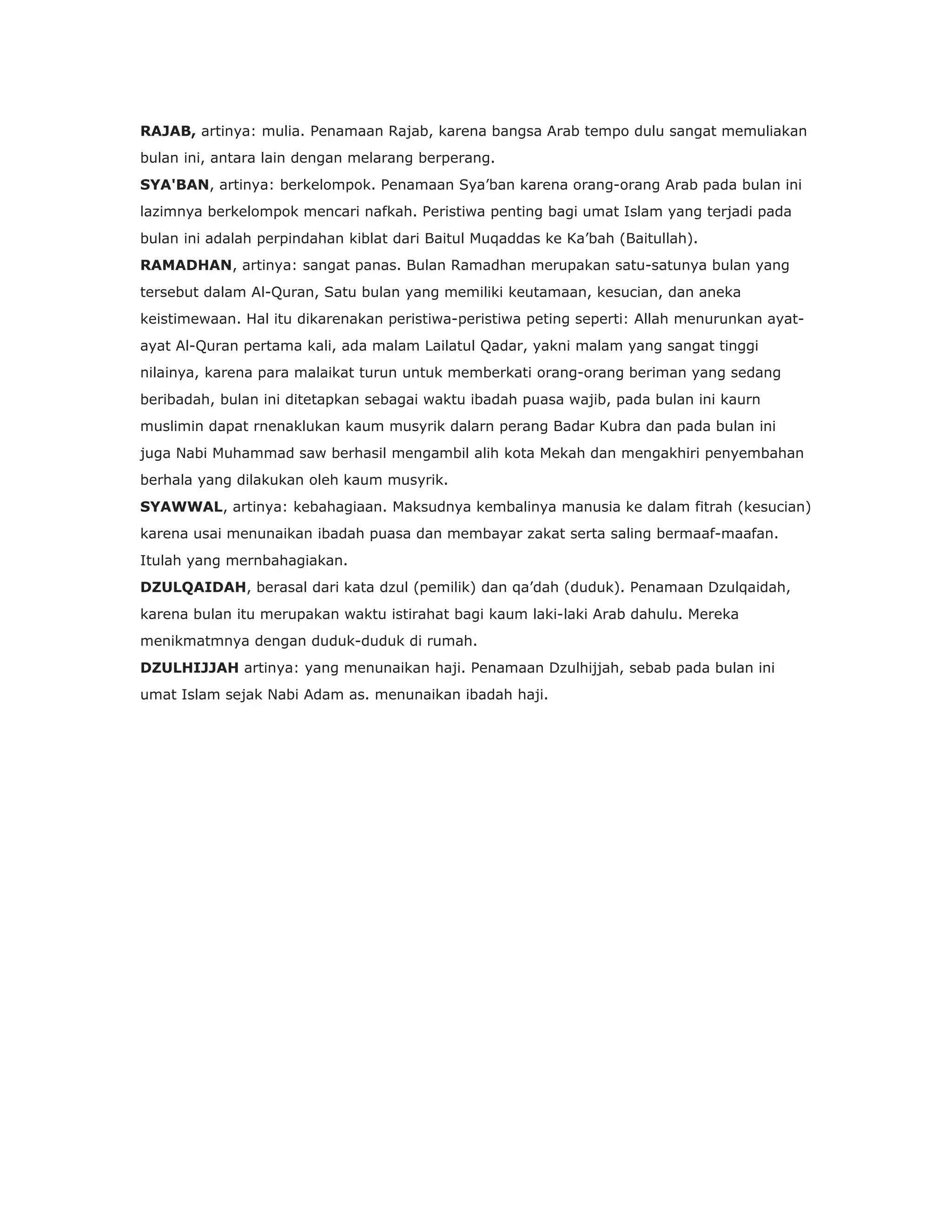 Arti nama bulan hijriyah | PDF