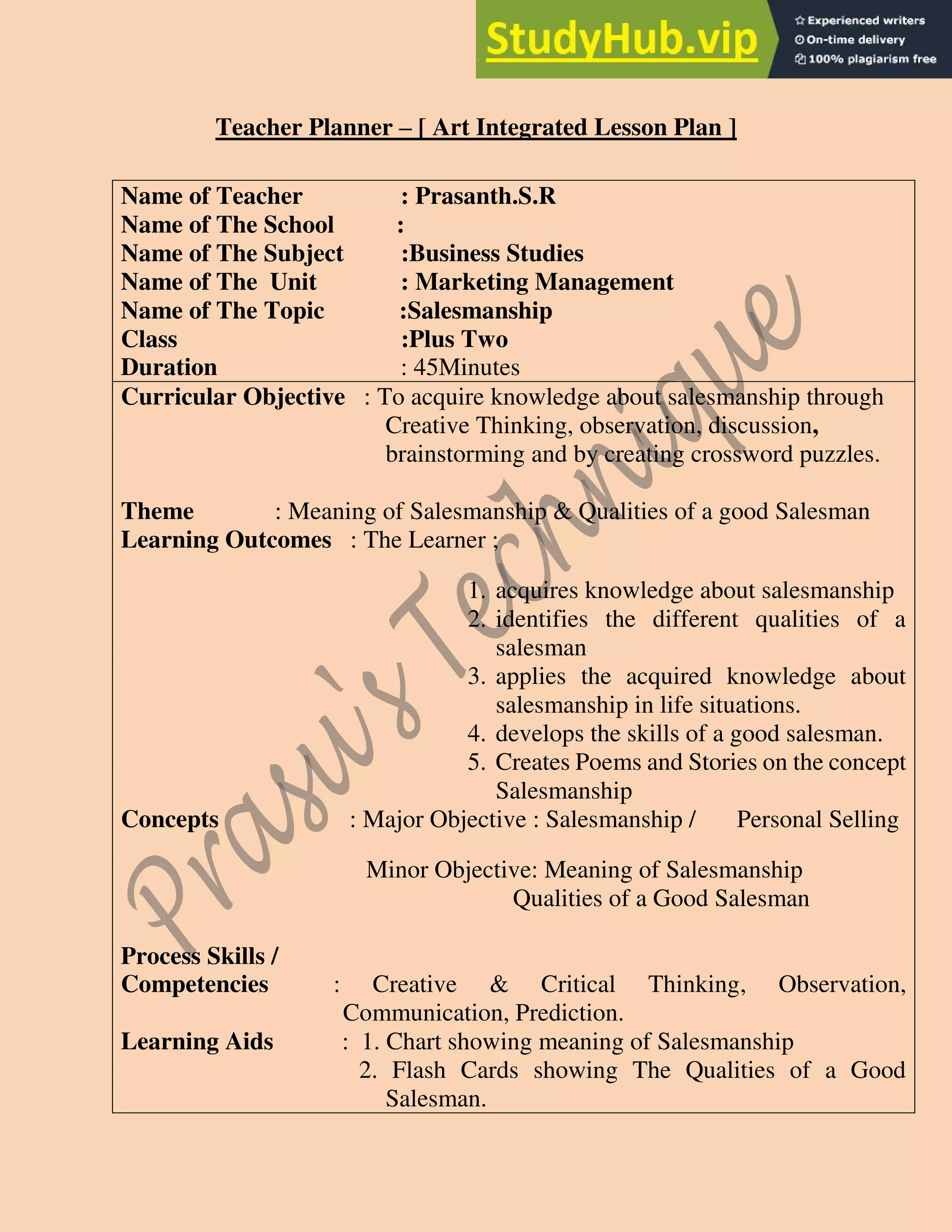 ART INTEGRATED LESSON PLAN | PDF