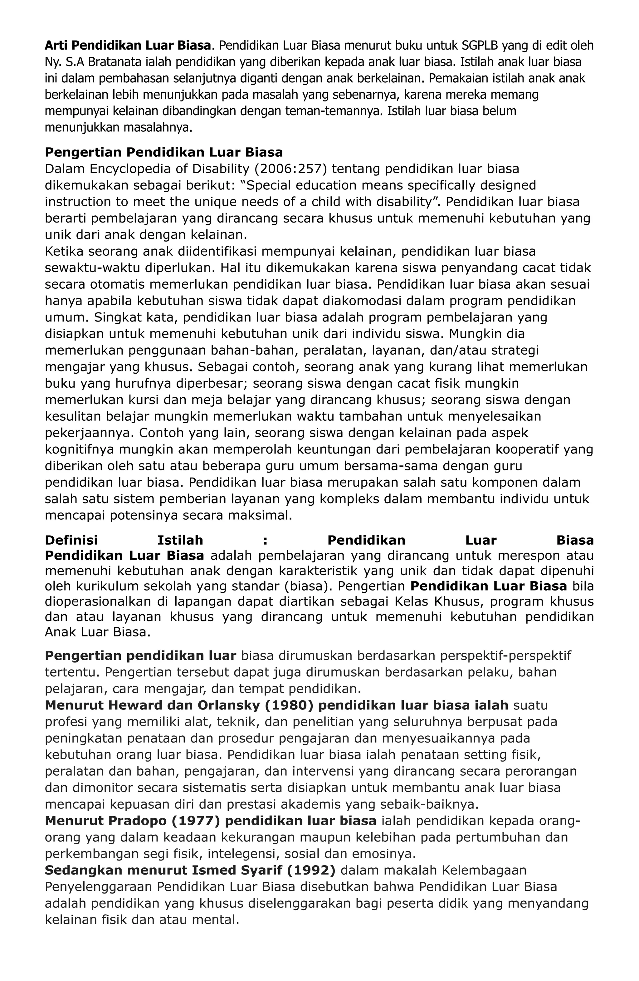 Arti pendidikan luar biasa | PDF