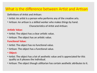 ARTIST AND ARTISAN presentation proper lesson | PPTX
