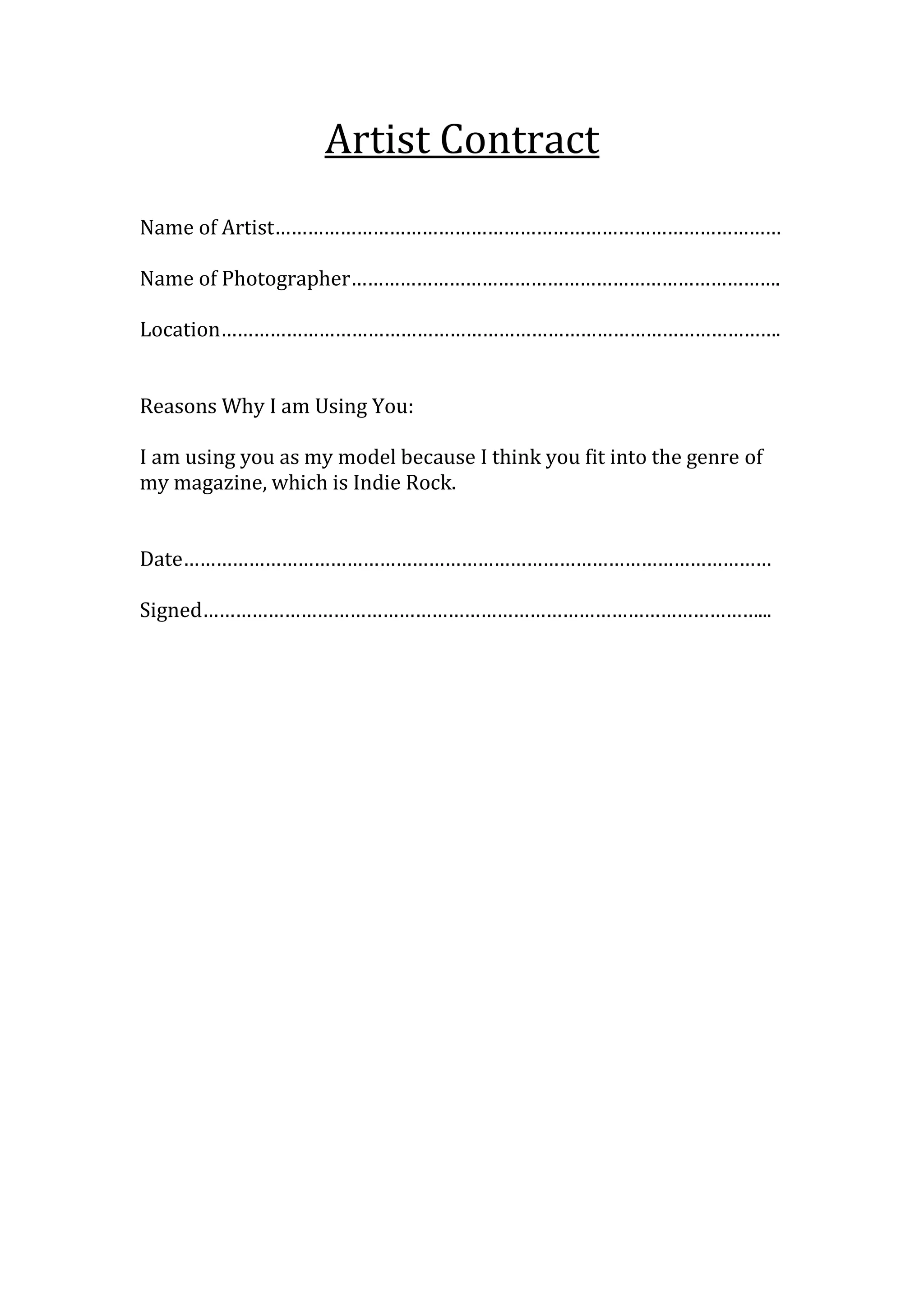 Artist contract | DOCX | Photography | Arts and Crafts