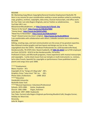 Artist cover ltr & resume SONGWRITER/ COPYWRITER/ OFFICE | DOCX