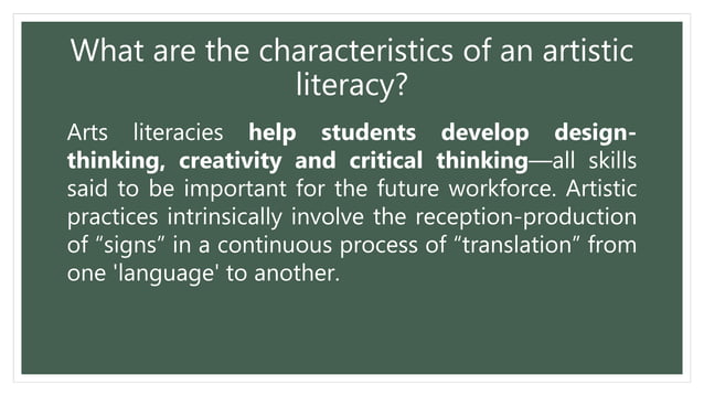 ARTISTIC-LITERACY.pptx | Arts and Crafts | Hobbies & Interests