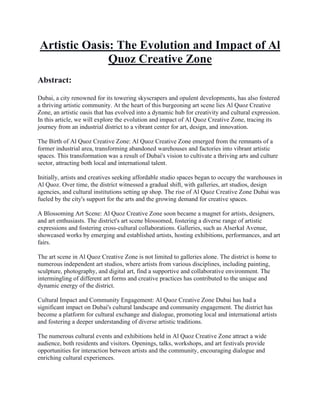 Artistic Oasis: The Evolution and Impact of Al Quoz Creative Zone | PDF