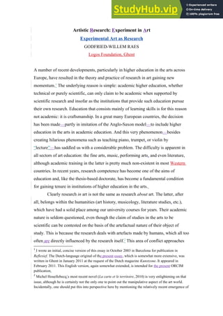 Artistic Research Experiment In Art | PDF