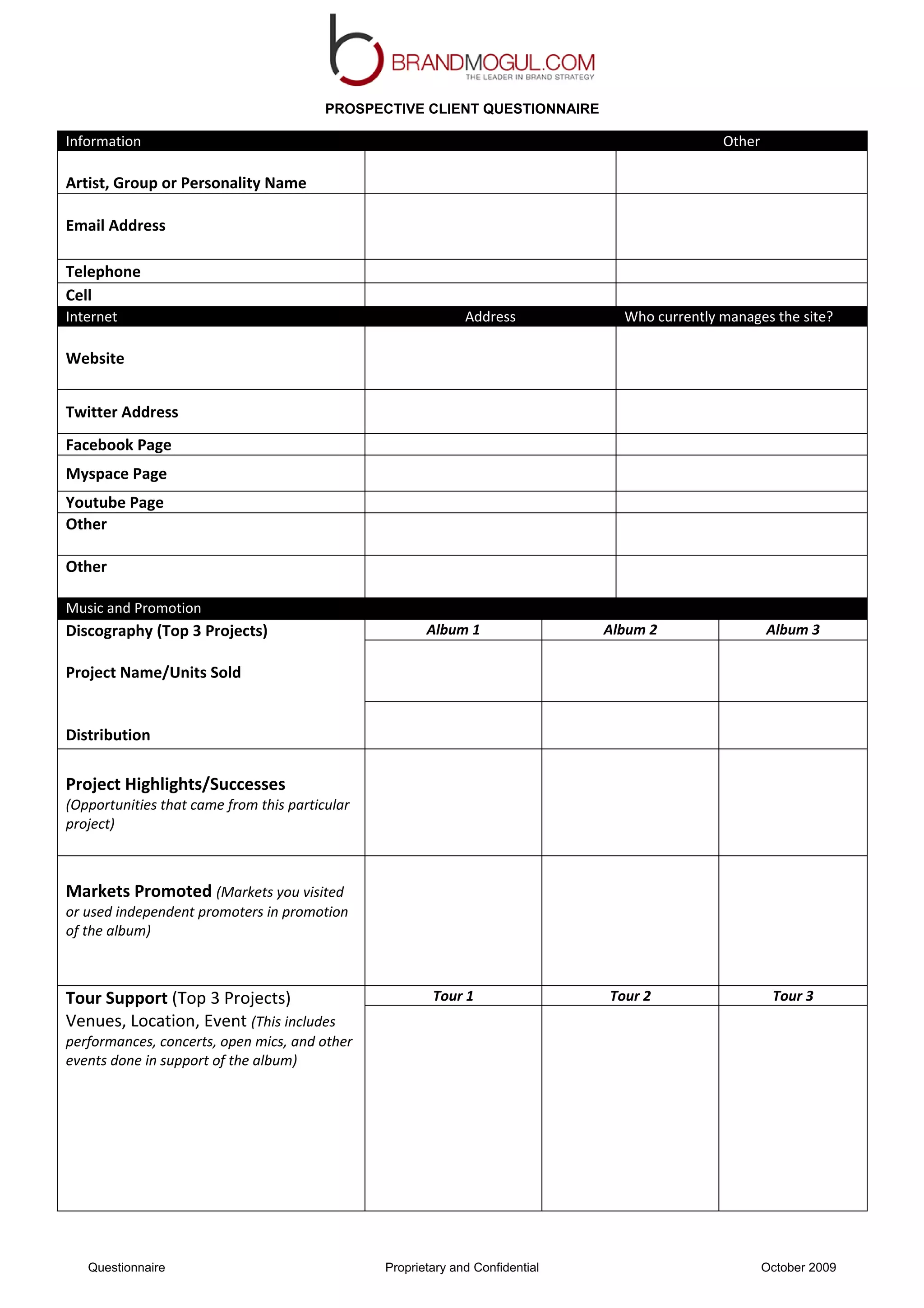 Artist Questionnaire | PDF