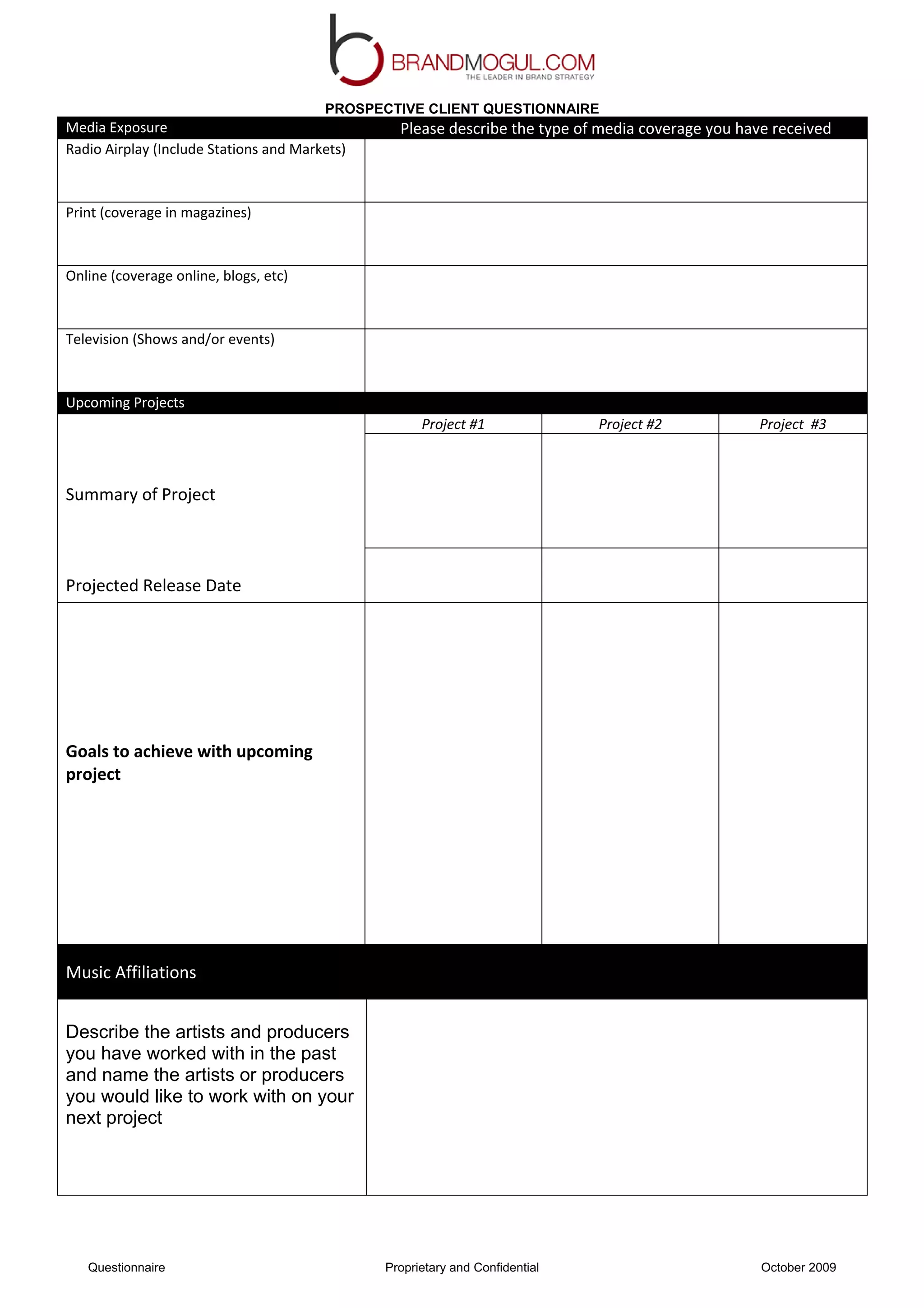 Artist Questionnaire | PDF