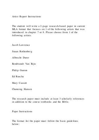 Artist Report InstructionsThe student will write a 2-page rese | DOCX