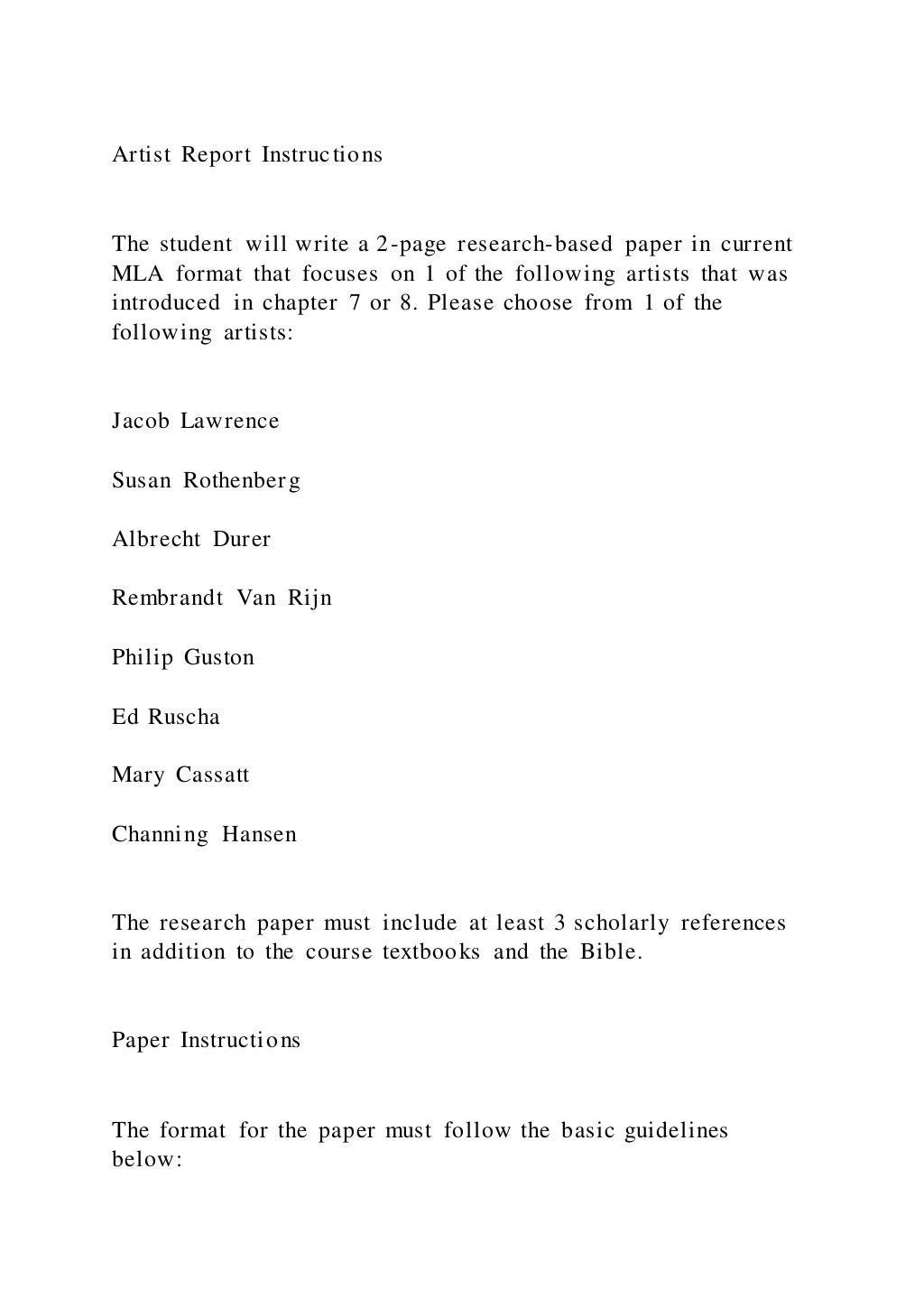 Artist Report InstructionsThe student will write a 2-page rese | DOCX