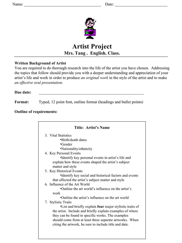 Artists project worksheets | PDF