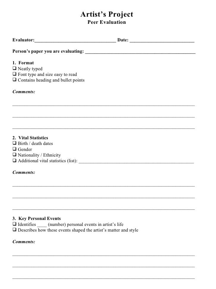 Artists project worksheets