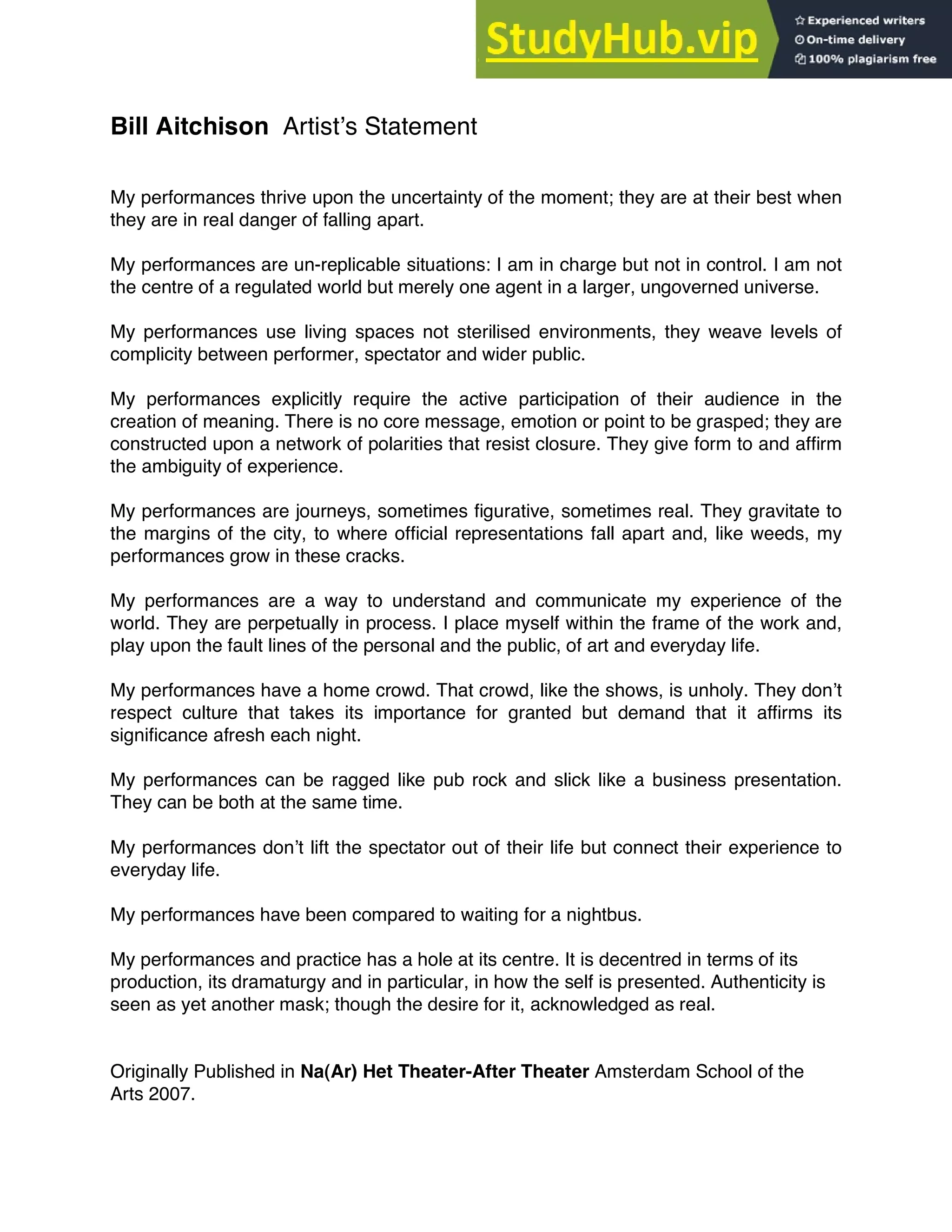 Artist S Statement | PDF