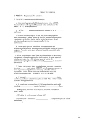 Artist tech rider | PDF | Theater Venues | Attractions