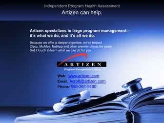 Artizen Project Health Assessment - How to conduct one properly. | PPT