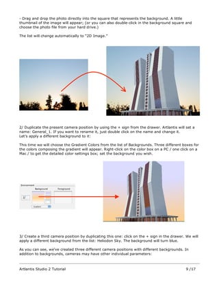 Artlantis tutorial script | PDF | 3-D Graphics | Computer Software and Applications