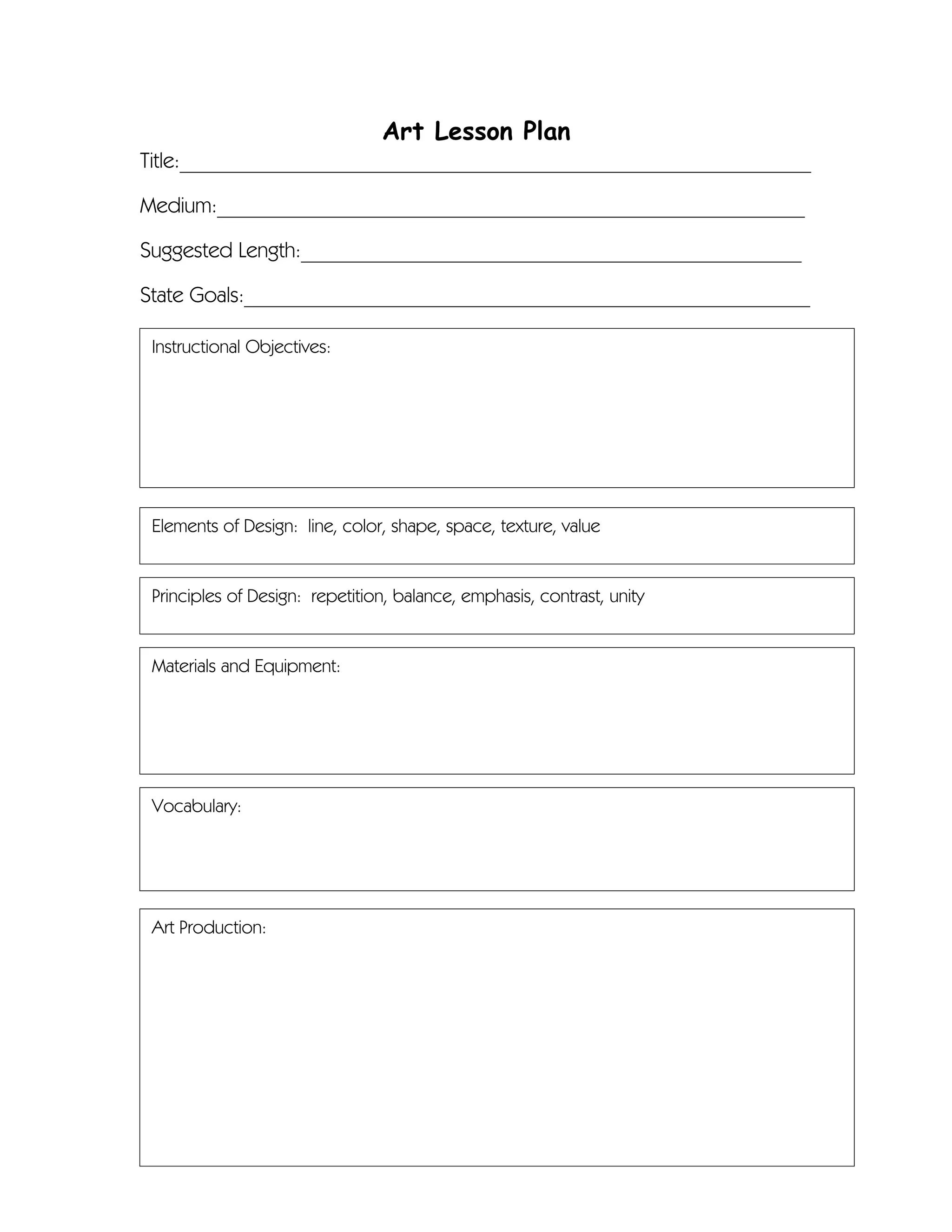 Blank Art Lesson Plan | DOC | Design | Fine Art