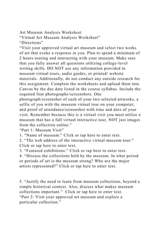 Art Museum Analysis Worksheet Virtual Art Museum Analysis Works.docx