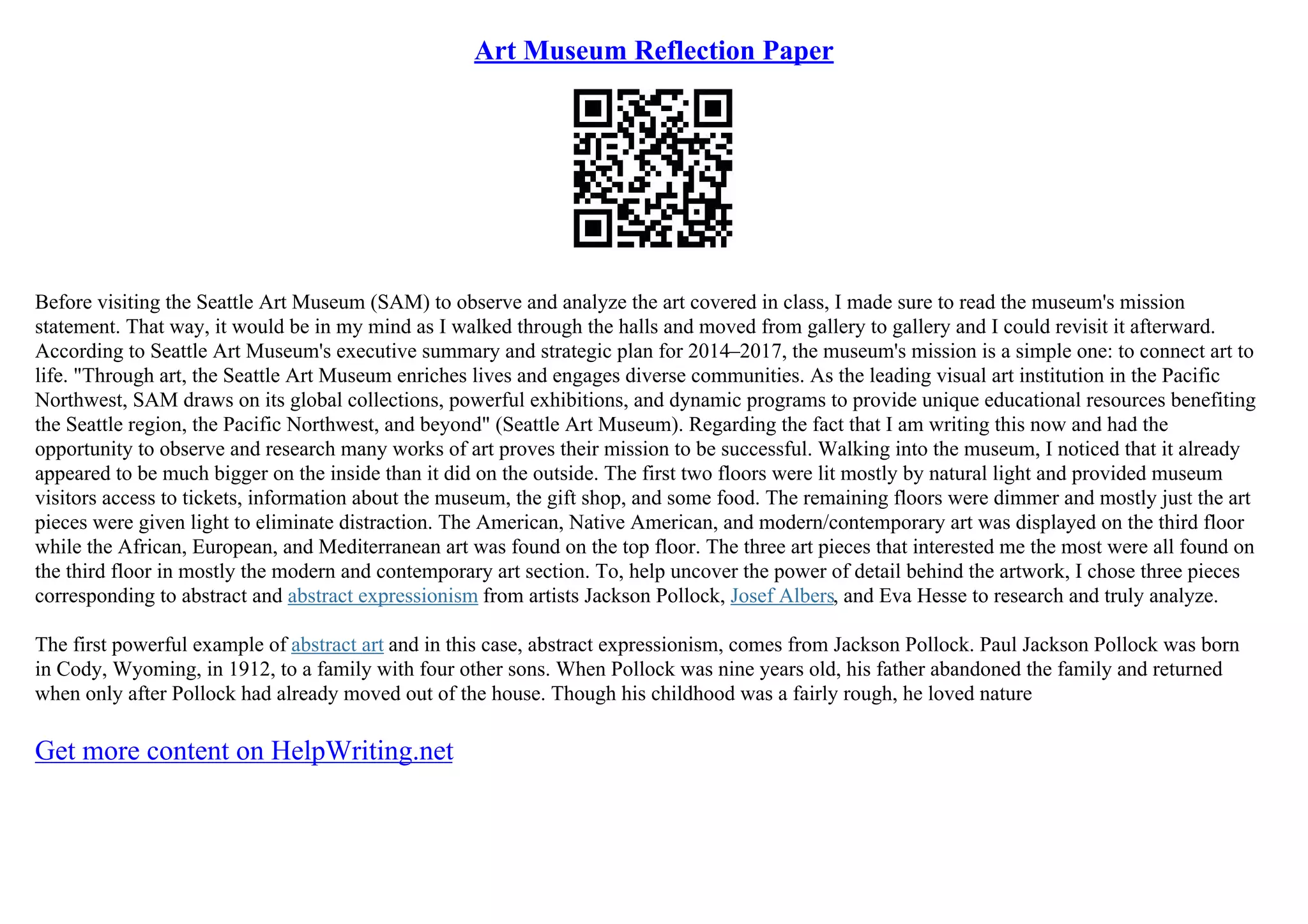 Art Museum Reflection Paper | PDF