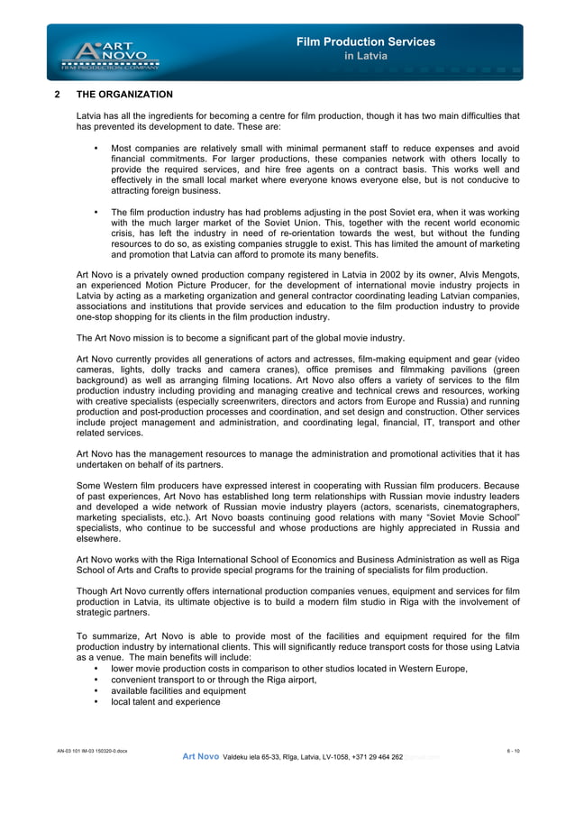 Art novo film production in latvia | PDF