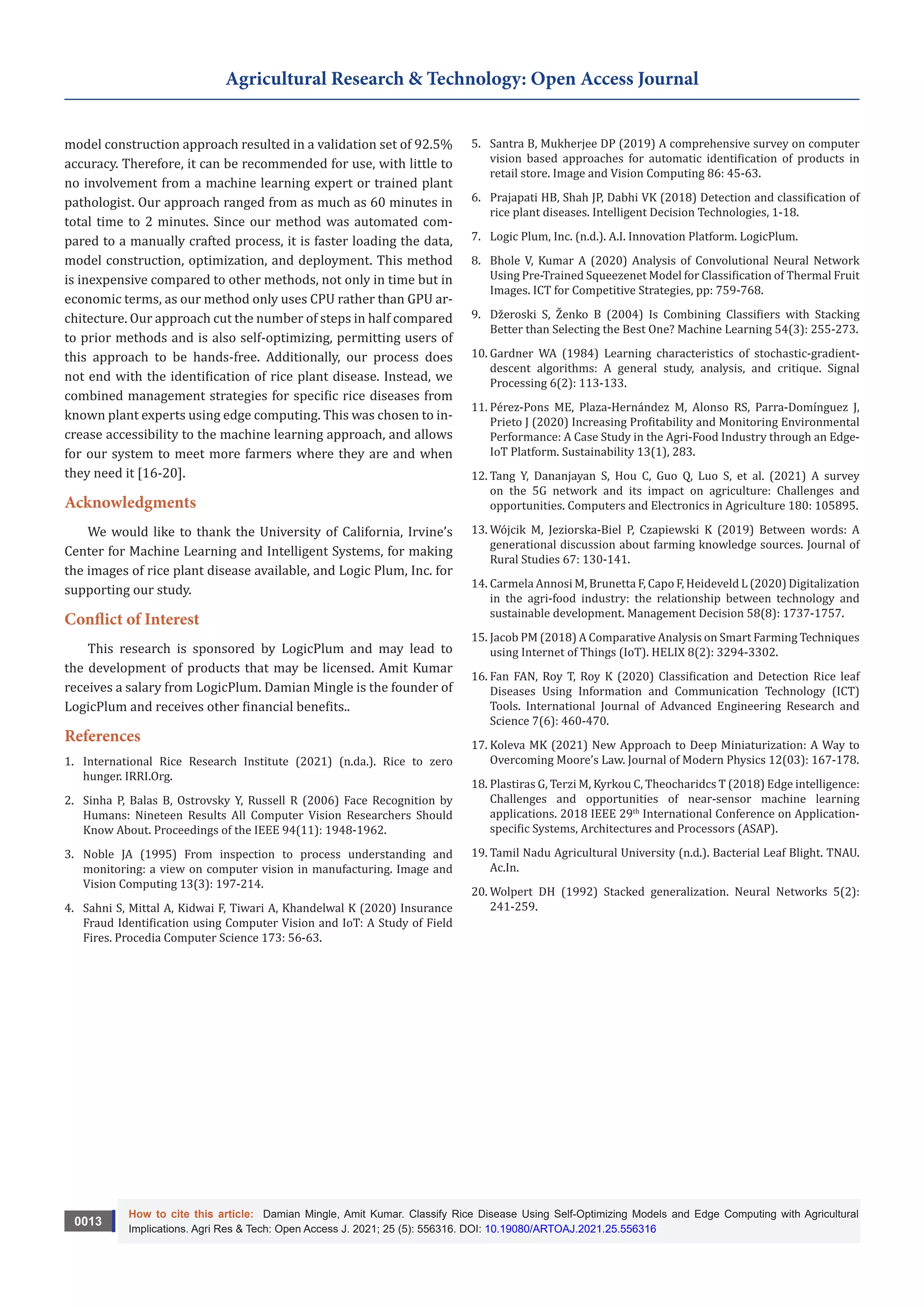 Classify Rice Disease Using Self-Optimizing Models and Edge Computing with Agricultural ...