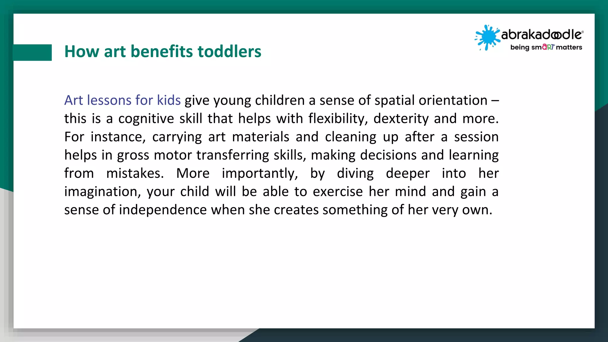 Art objectives for toddlers and preschoolers _ Abrakadoodle | PPTX