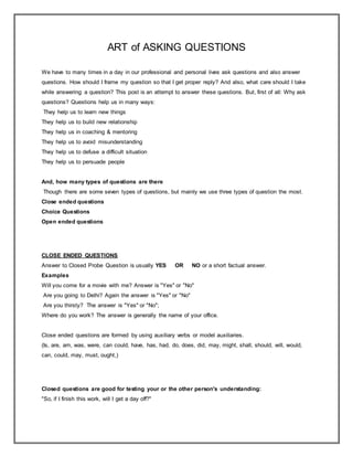Art of asking questions | DOCX | Educational Assessment | Education