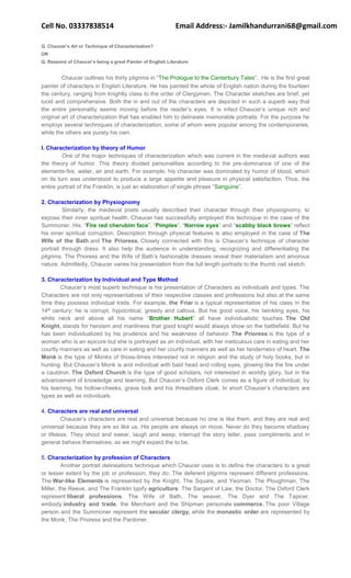 Art of characterization of Canterbury Tales | PDF