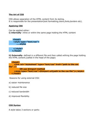 Art of css | DOC | Web Design and HTML | Internet