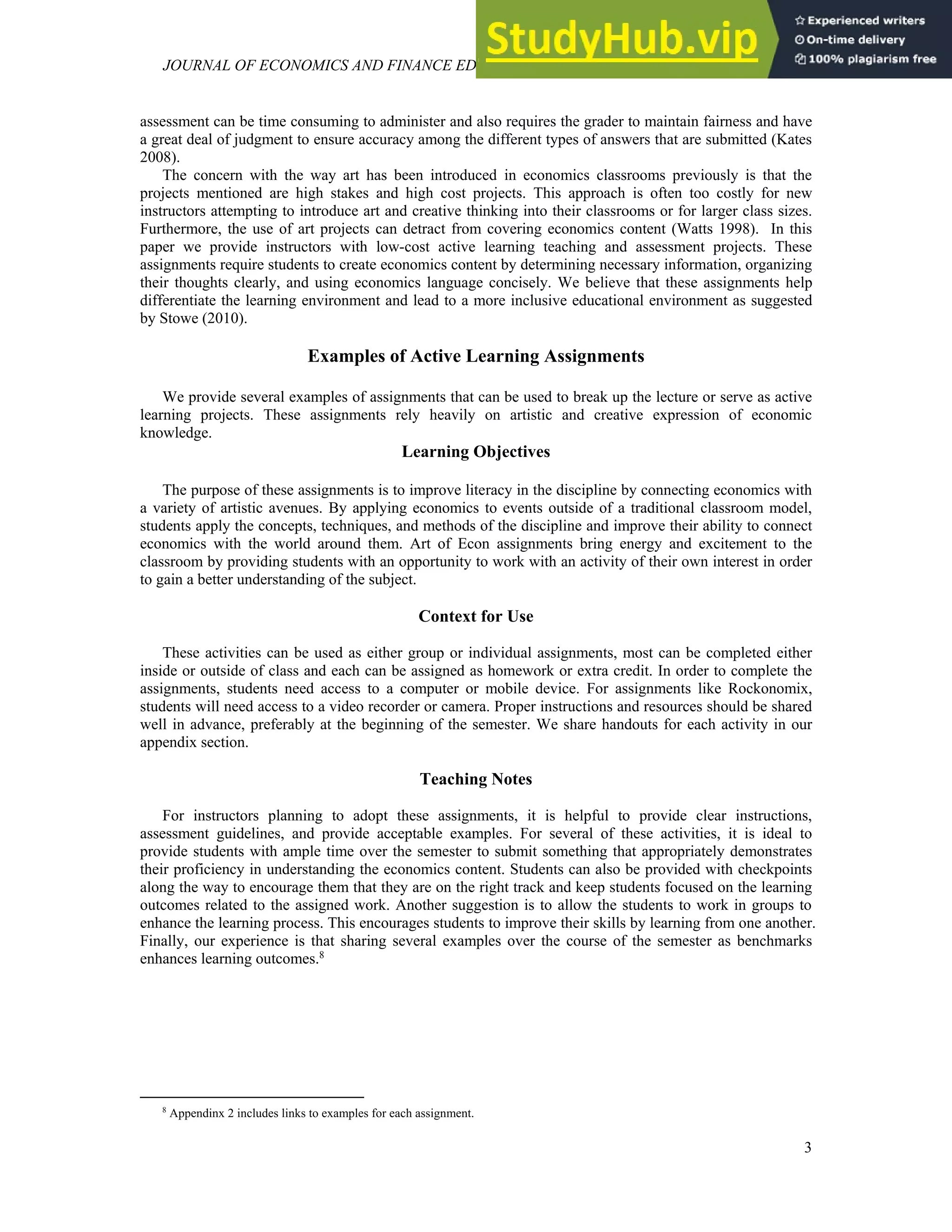 Art Of Econ Incorporating The Arts Through Active Learning Assignments In Principles Courses | PDF