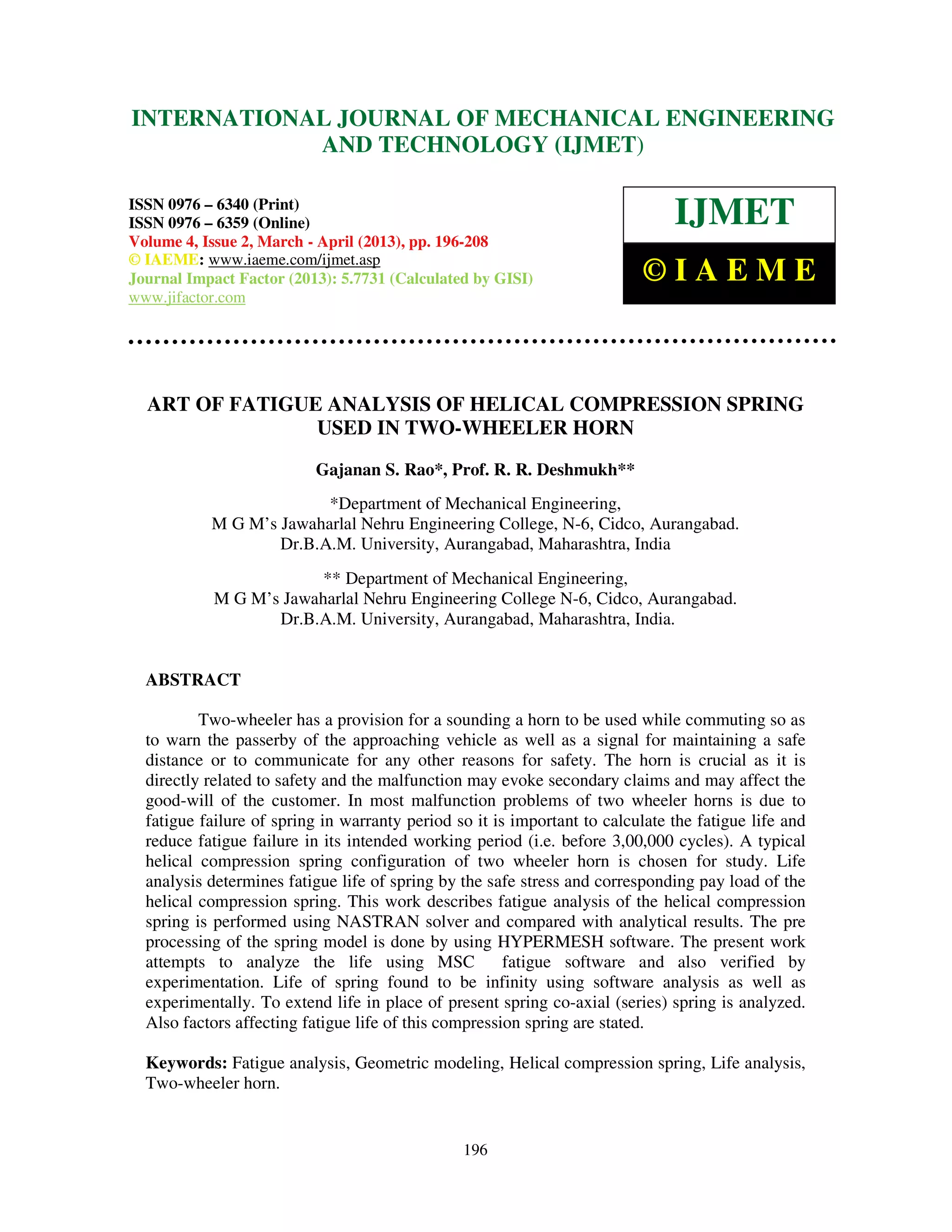 Art of fatigue analysis of helical compression spring used in two | PDF